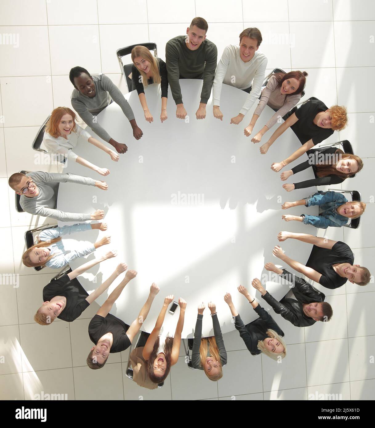 top view. working group in a class on team building Stock Photo - Alamy
