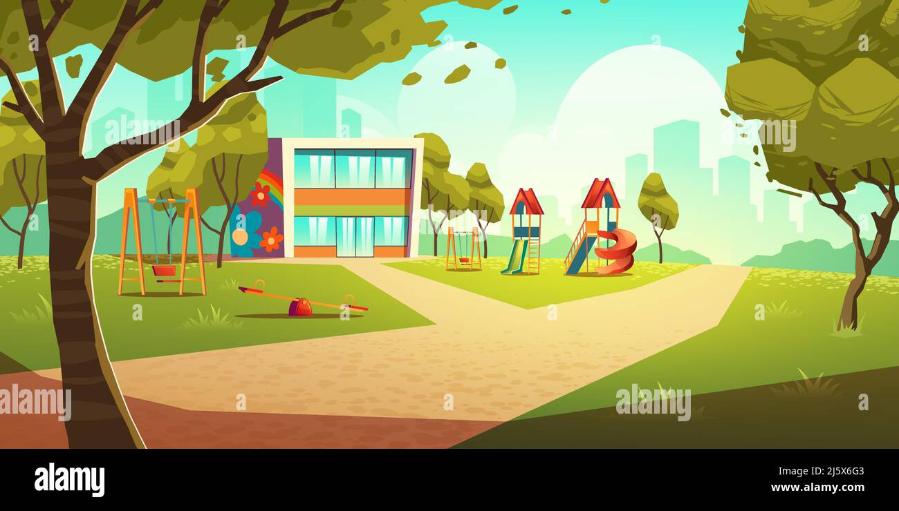 Kindergarten kids playground, empty area for children with nursery ...