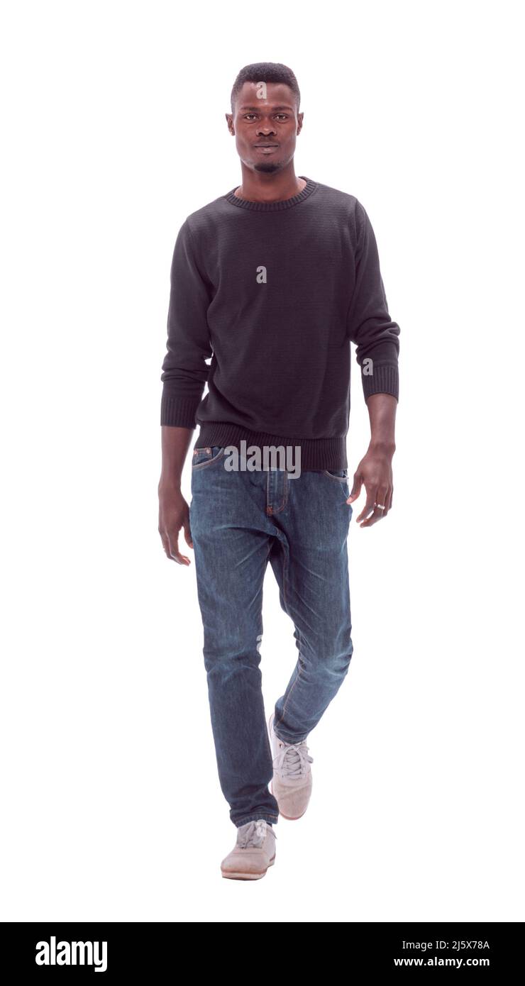 stylish young man striding away. isolated on white Stock Photo - Alamy