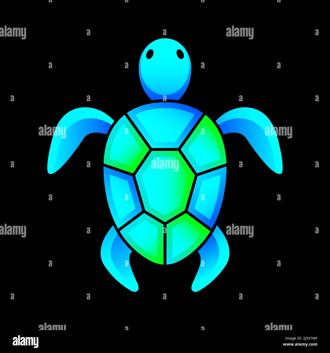 Sea turtle in vibrant colors on black background. Vector illustration ...
