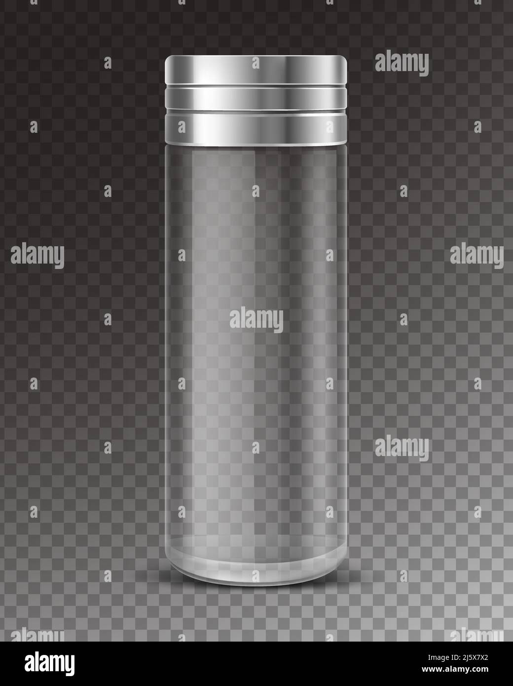 Empty glass salt shaker with metal cap isolated on transparent ...