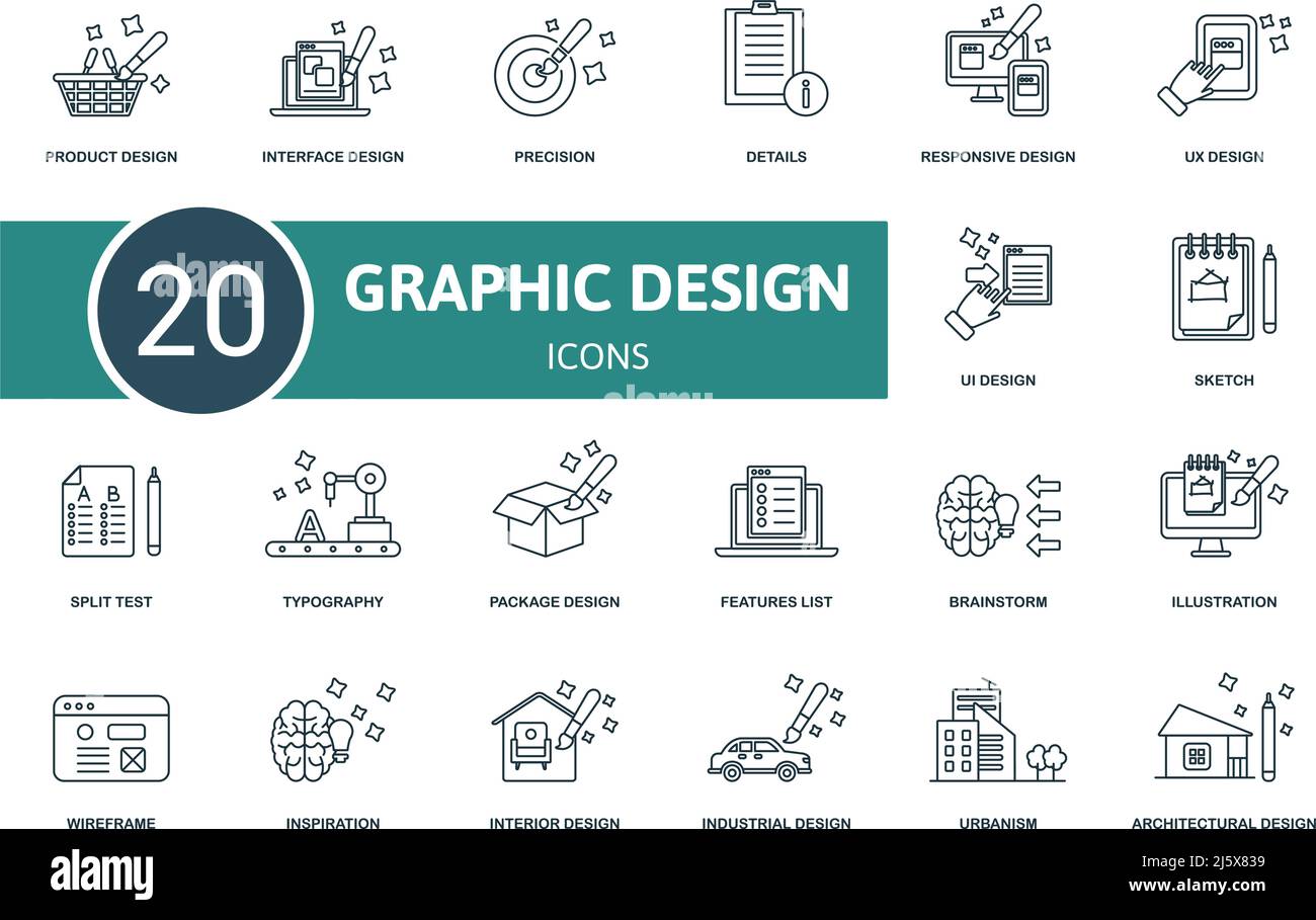 Graphic Design set icon. Contains graphic design illustrations such as ...