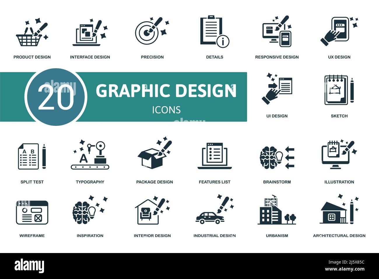 Graphic Design set icon. Contains graphic design illustrations such as ...