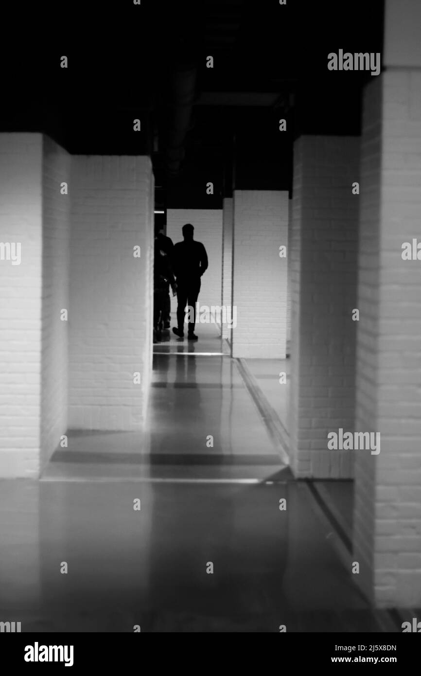 Unusual and interesting interior room with brick columns and a winding ...