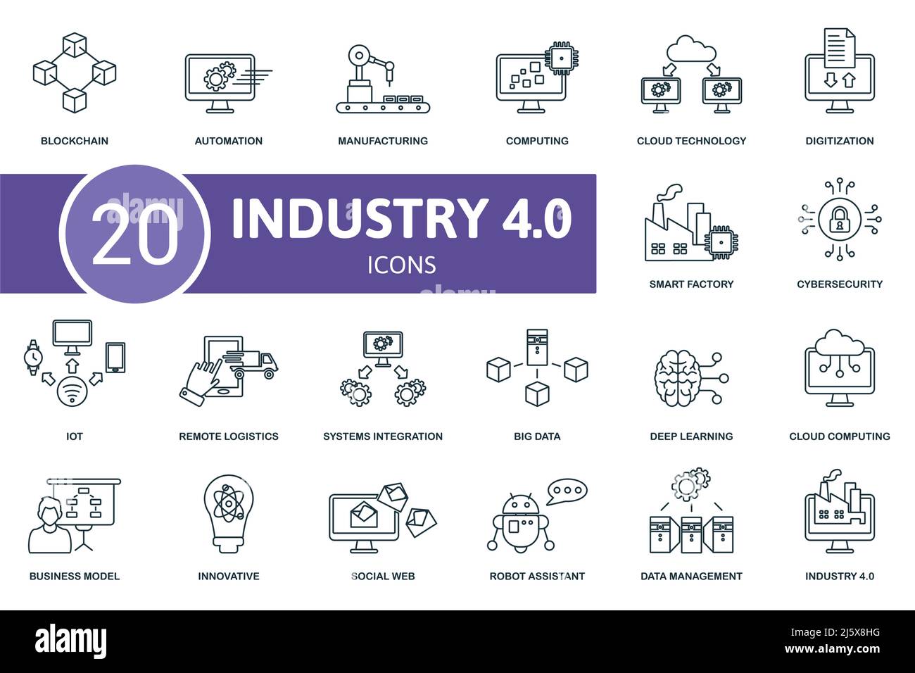 Industry 4.0 icon set. Contains editable icons industry 4.0 theme such ...