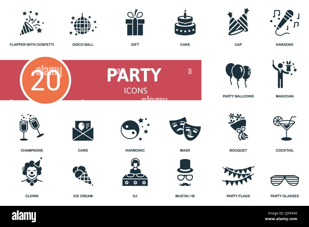 Party Icon set icon. Contains party icon illustrations such as disco ...