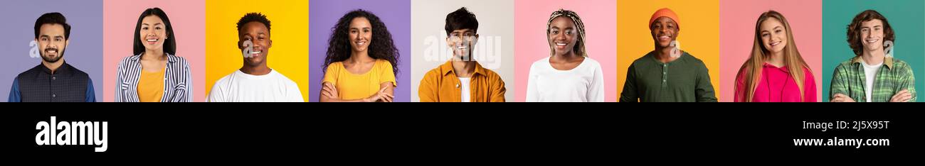 Happy Millennials. Diverse Young Cheerful Men And Women Posing Over ...