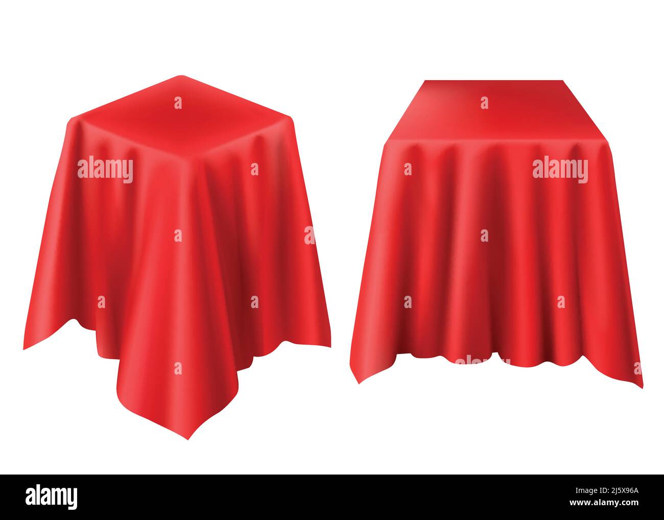 Box covered with red cloth. Vector realistic template of cube hidden ...