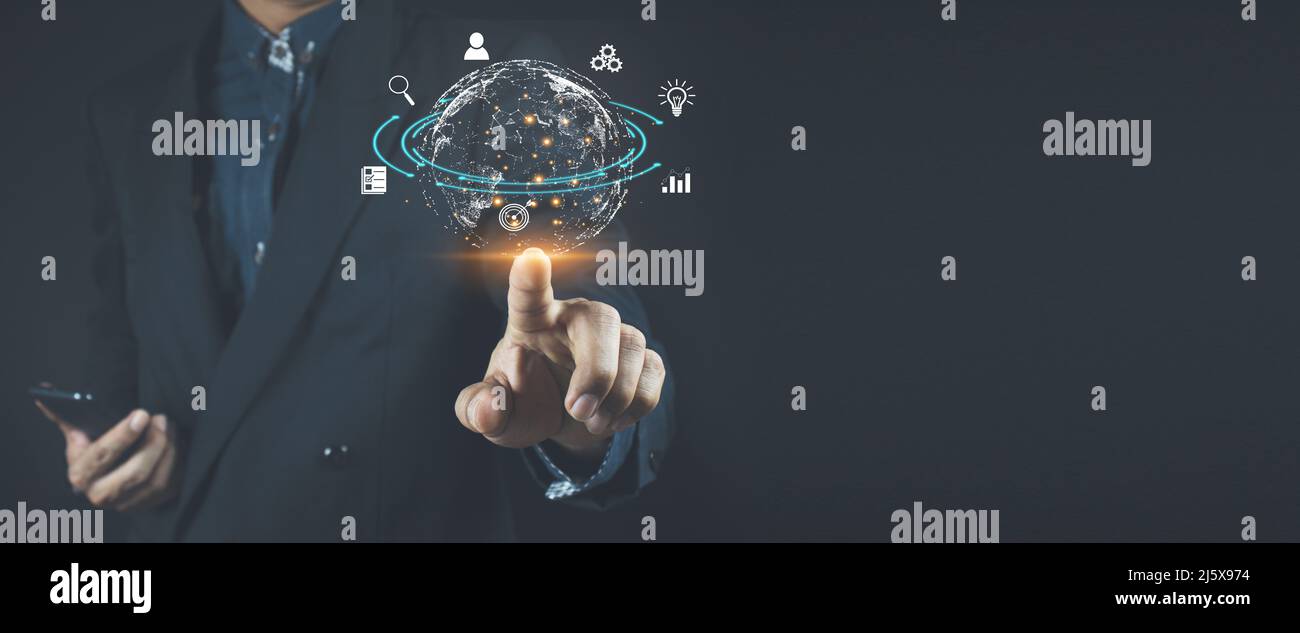 Business people are pointing smart business technology, global internet ...