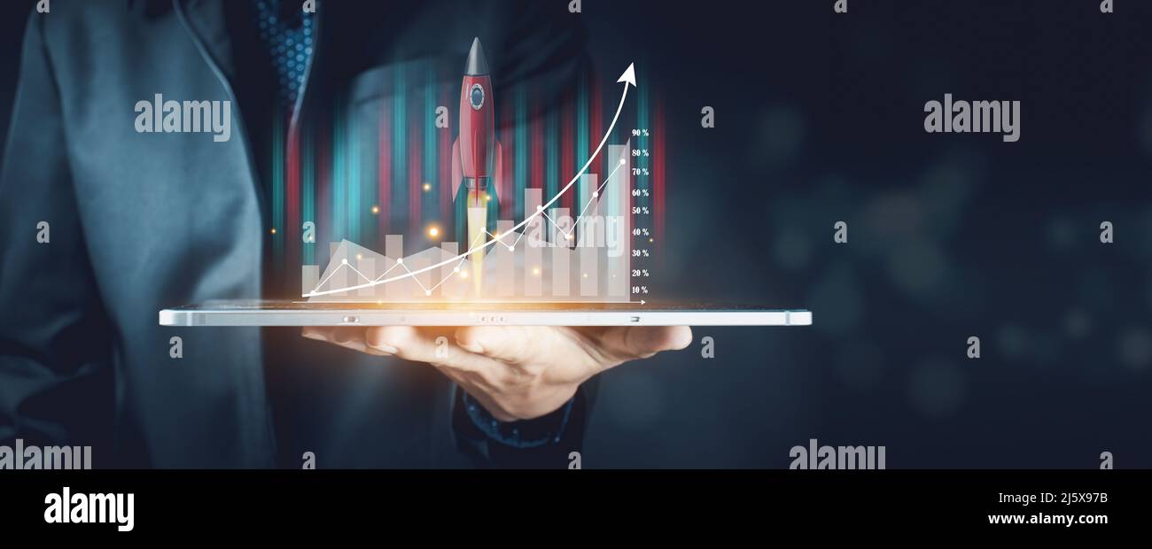 Planning and strategy, stock market, business growth, progress or ...