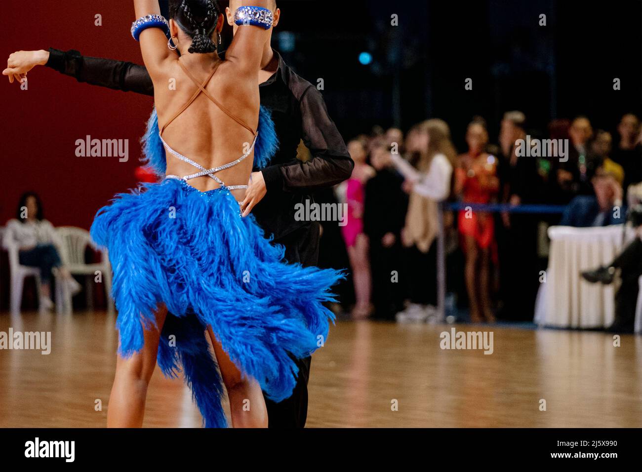 back couple dancers dancing in dance competition Stock Photo - Alamy