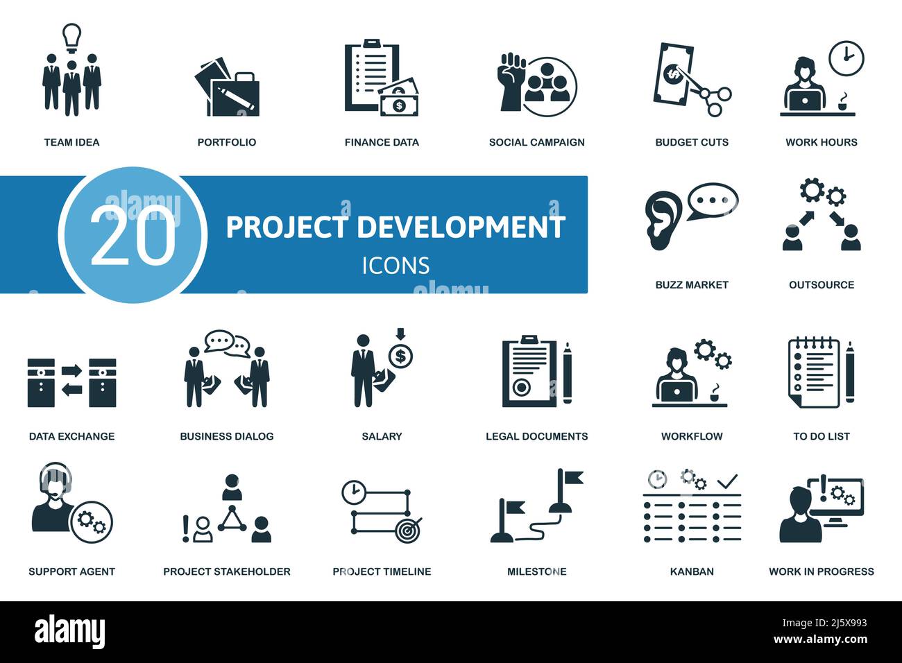 Project Development set icon. Contains project development ...