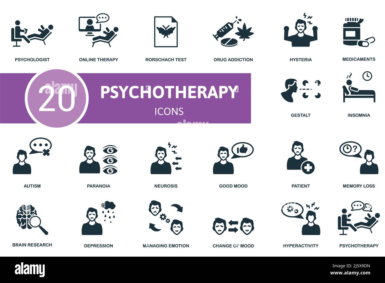 Psychotherapy set icon. Contains psychotherapy illustrations such as ...