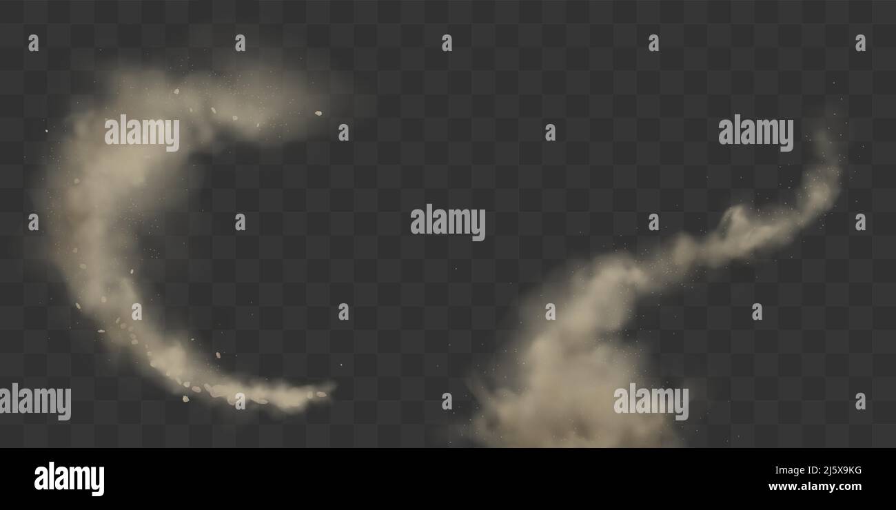 Smoke trails set, vector dirty smog, brown heavy thick dust lines with ...