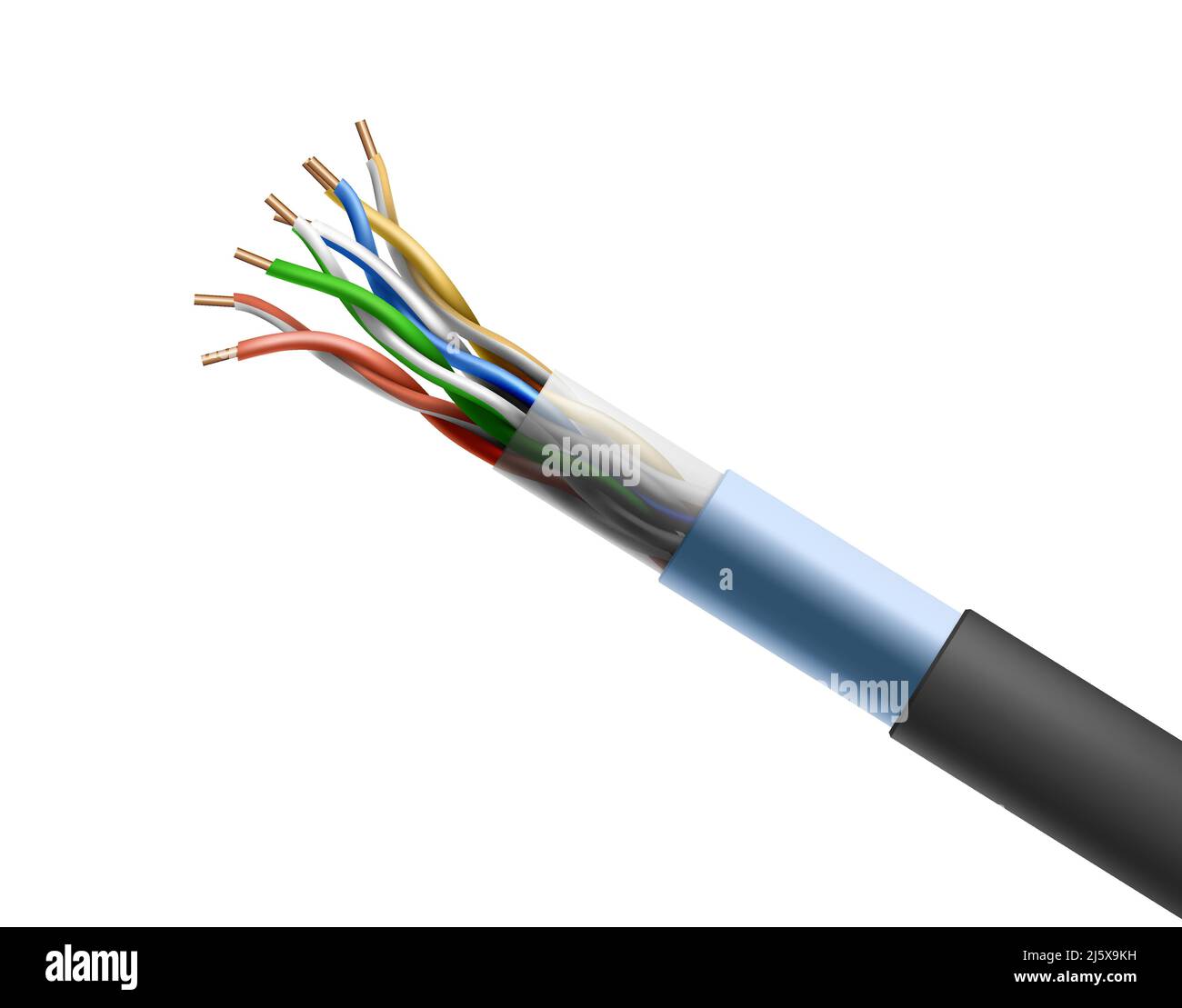Twisted cable isolated on white background, shielded pair cabling ...