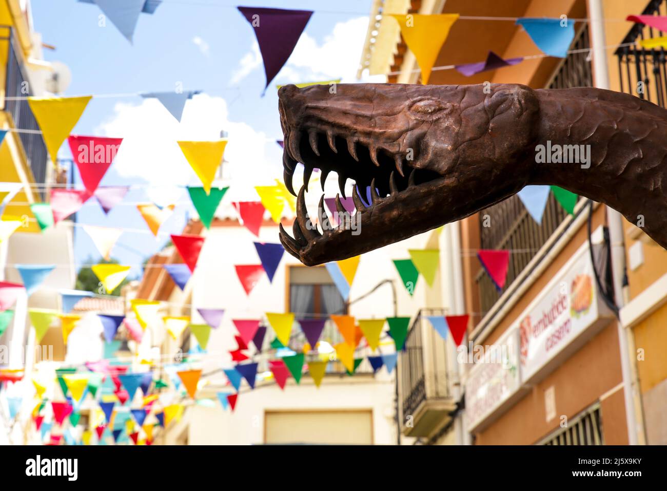 Finestrat, Alicante, Spain- April 23, 2022: Forge chimney monster shape ...