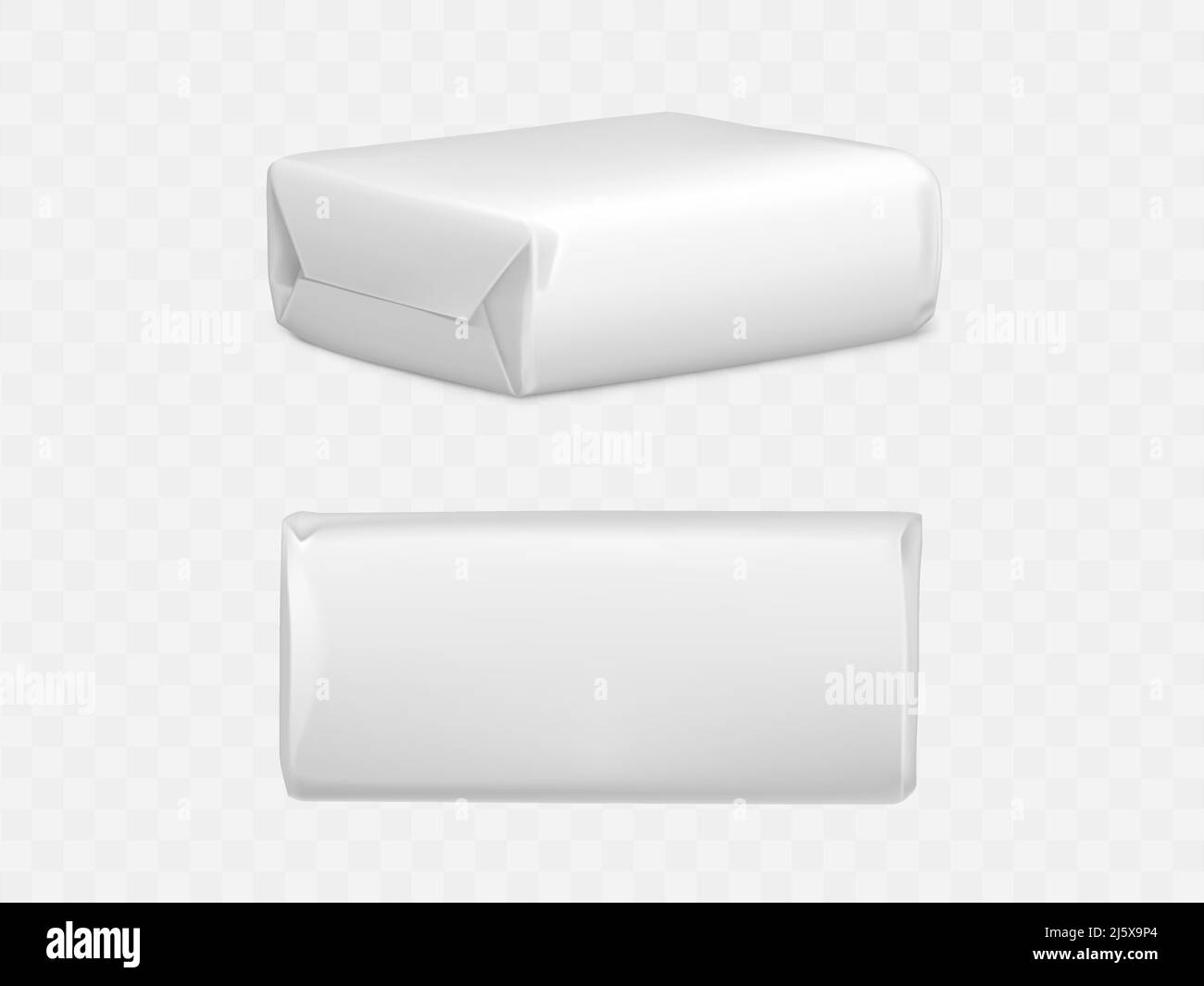 Wrapped parcel package box top and side view, white blank packaging ...