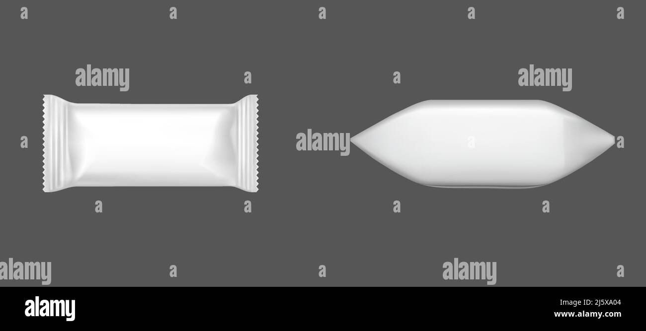 White candy wrappers, blank foil or paper sachet wrapping package for ...