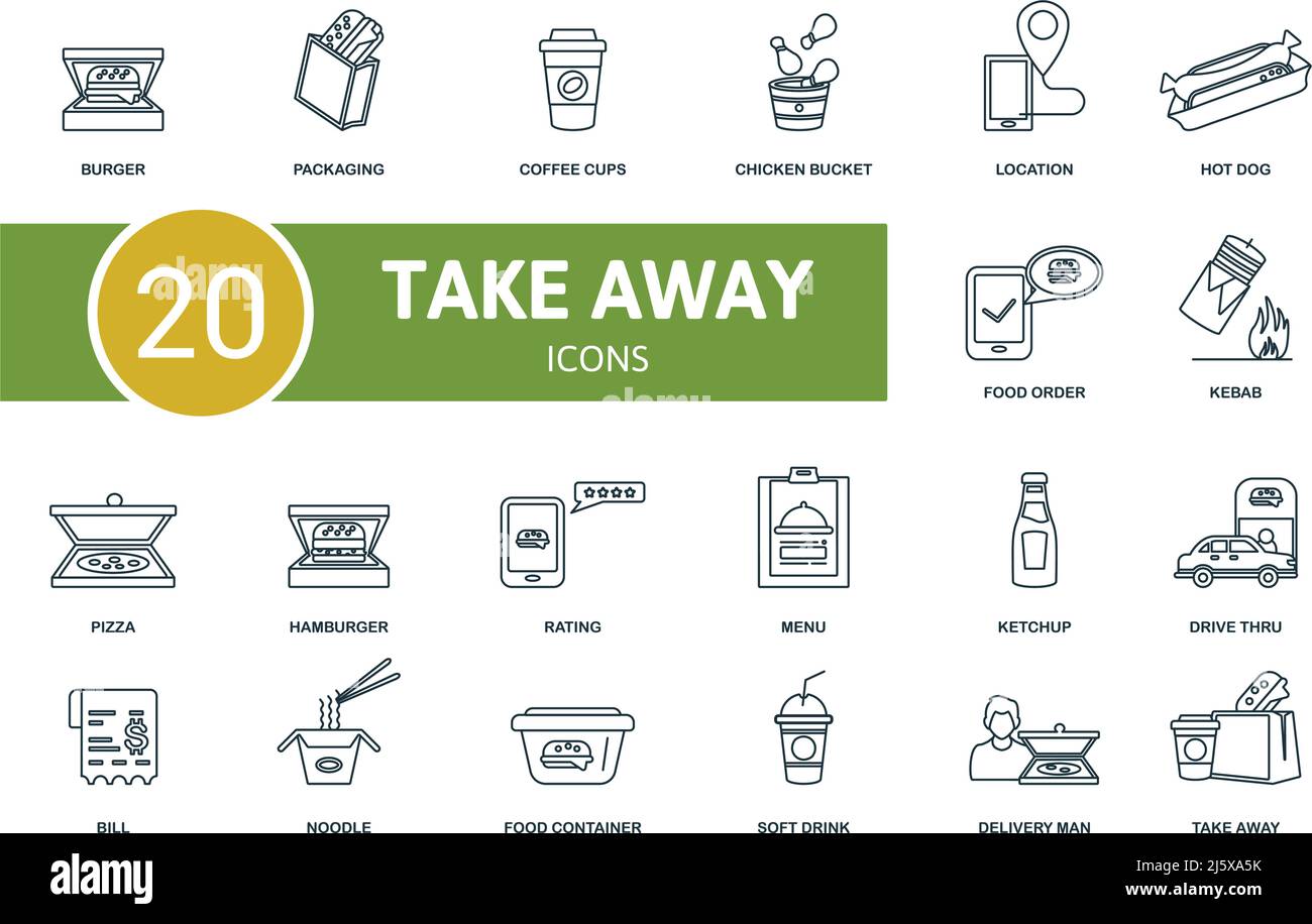 Take Away icon set. Contains editable icons take away theme such as ...