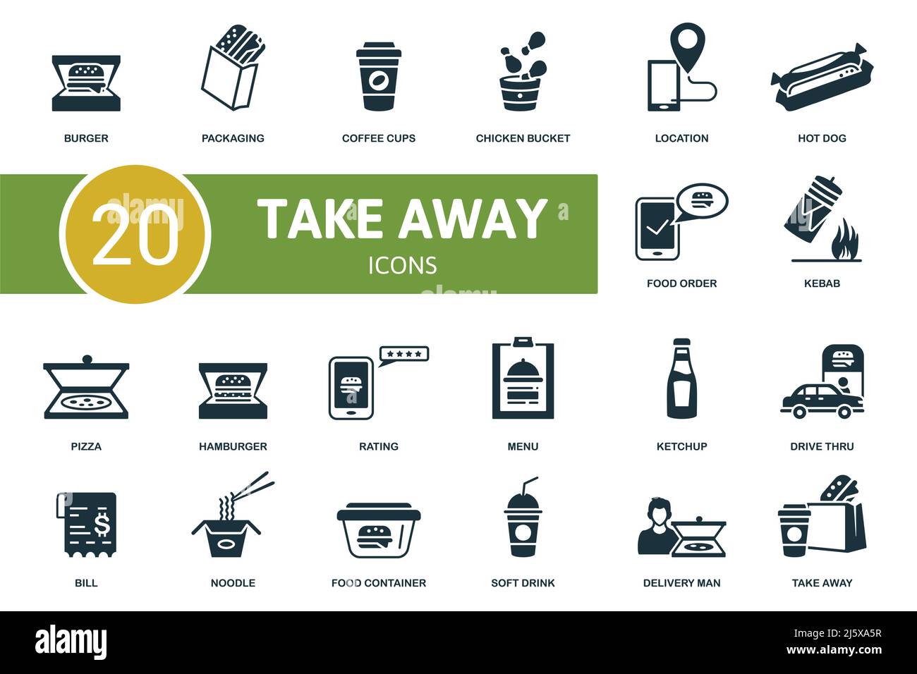Take Away icon set. Contains editable icons take away theme such as ...