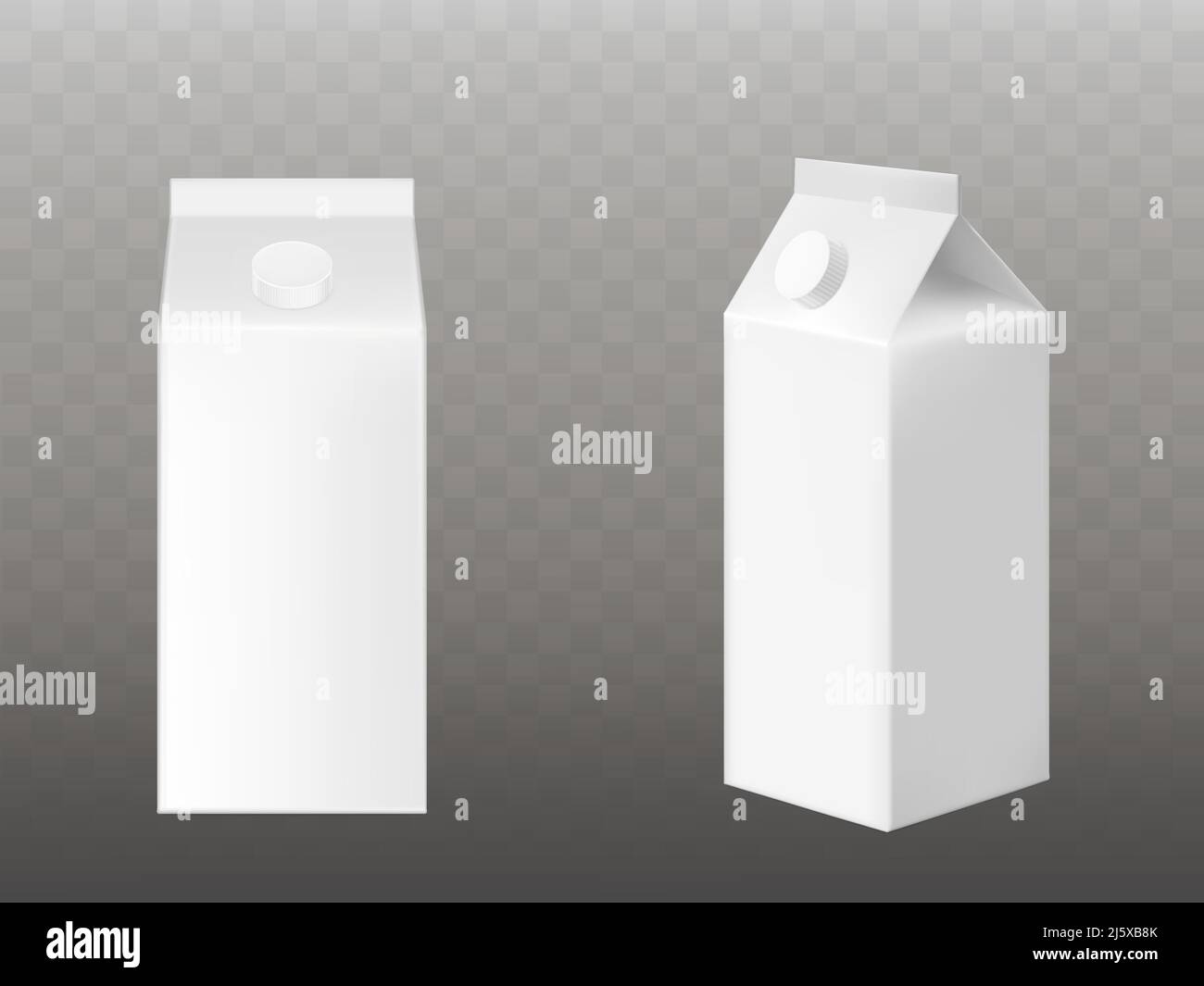 White cardboard pack for milk or juice with cap front and side view ...