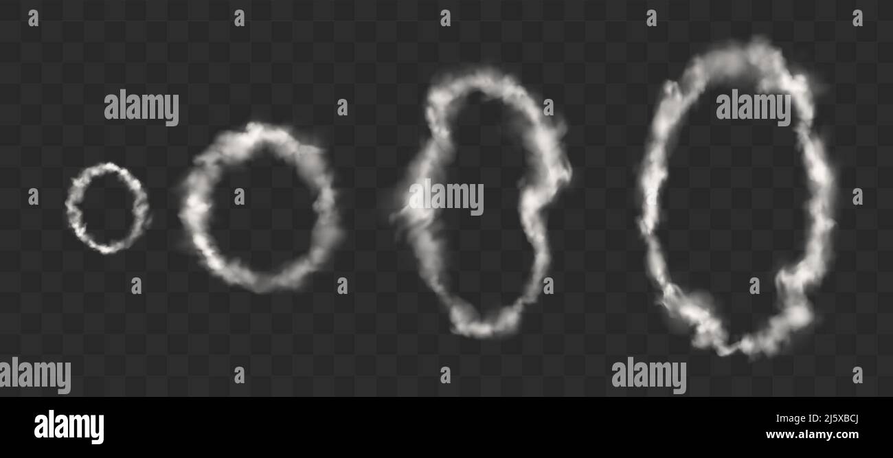 White Smoke Rings From Cigarette Pipe Or Vape Vector Realistic Circle