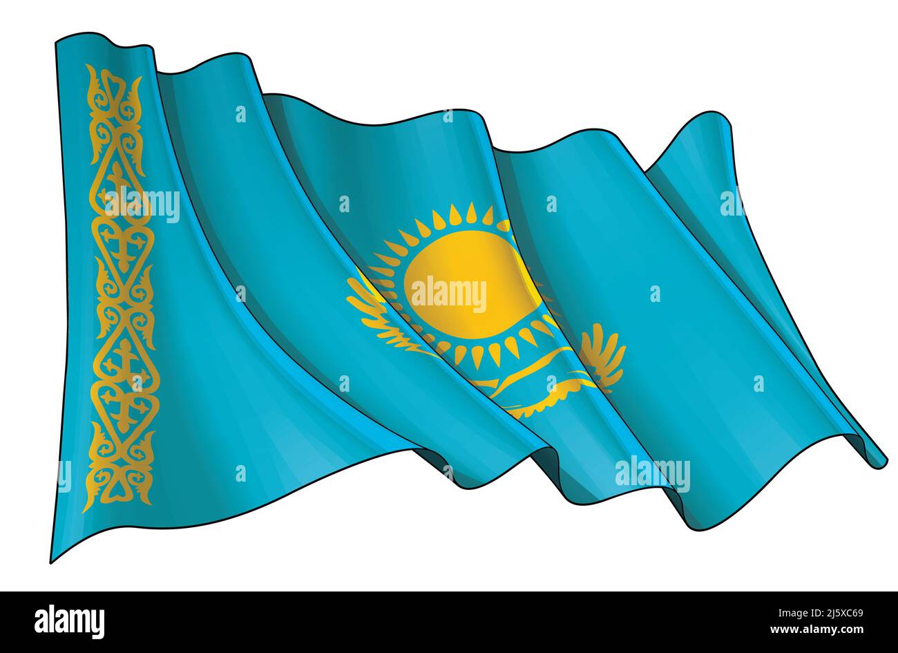 Vector illustration of a Waving Flag of Kazakhstan. All elements neatly ...