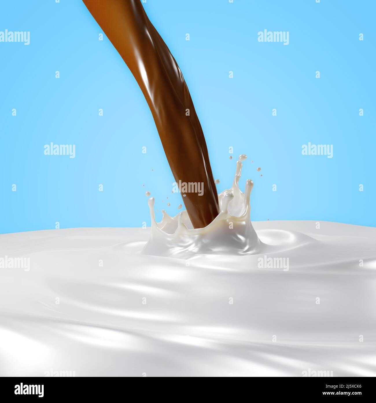 3D Rendering of Isolated Liquid Chocolate Splash with Pouring Liquid ...