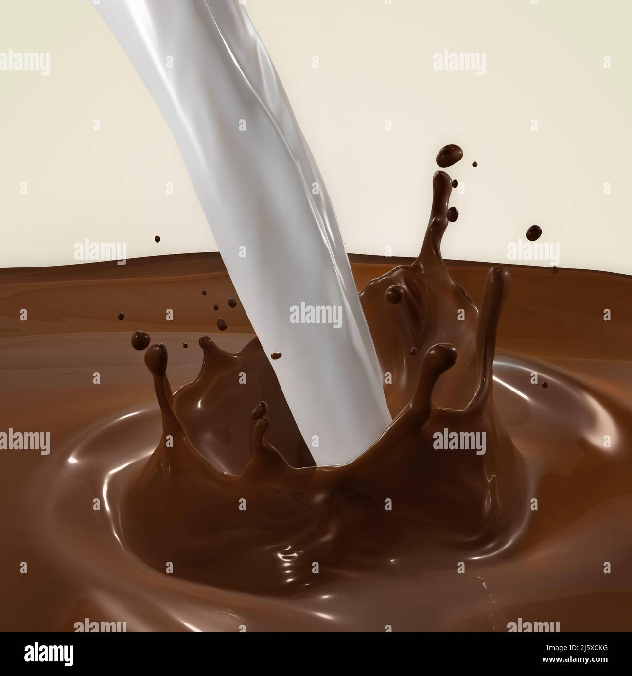 3D Rendering of Isolated Liquid Chocolate Splash with Pouring Milk ...