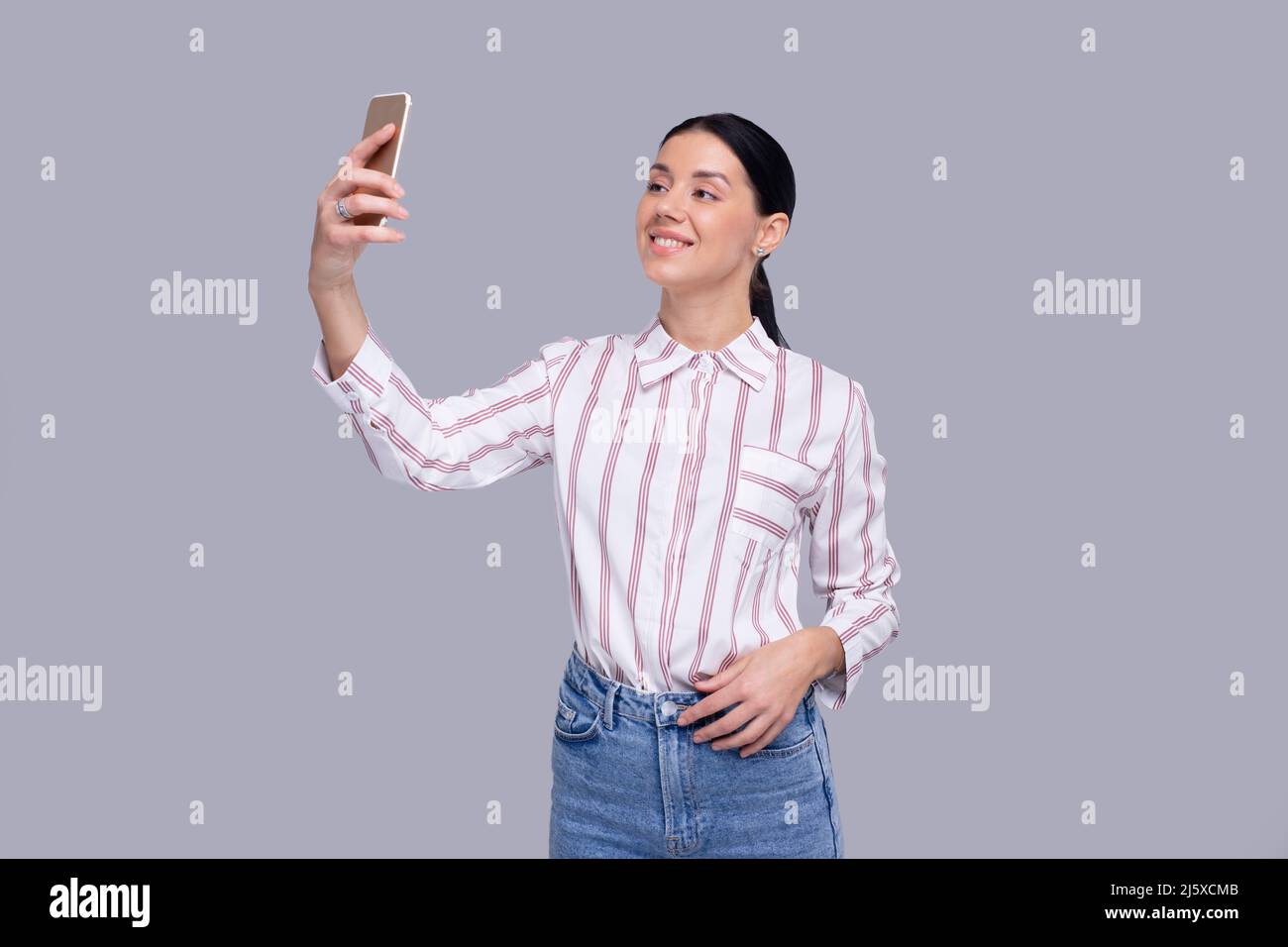 Girl Having Video Call on Phone Isolated. Girl Video Call. Girl Using ...