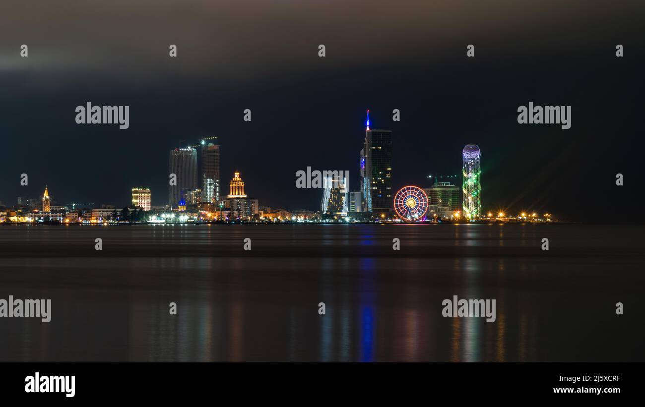 Batumi, Georgia - 31 December, 2021: Beautiful night cityscape, view of ...