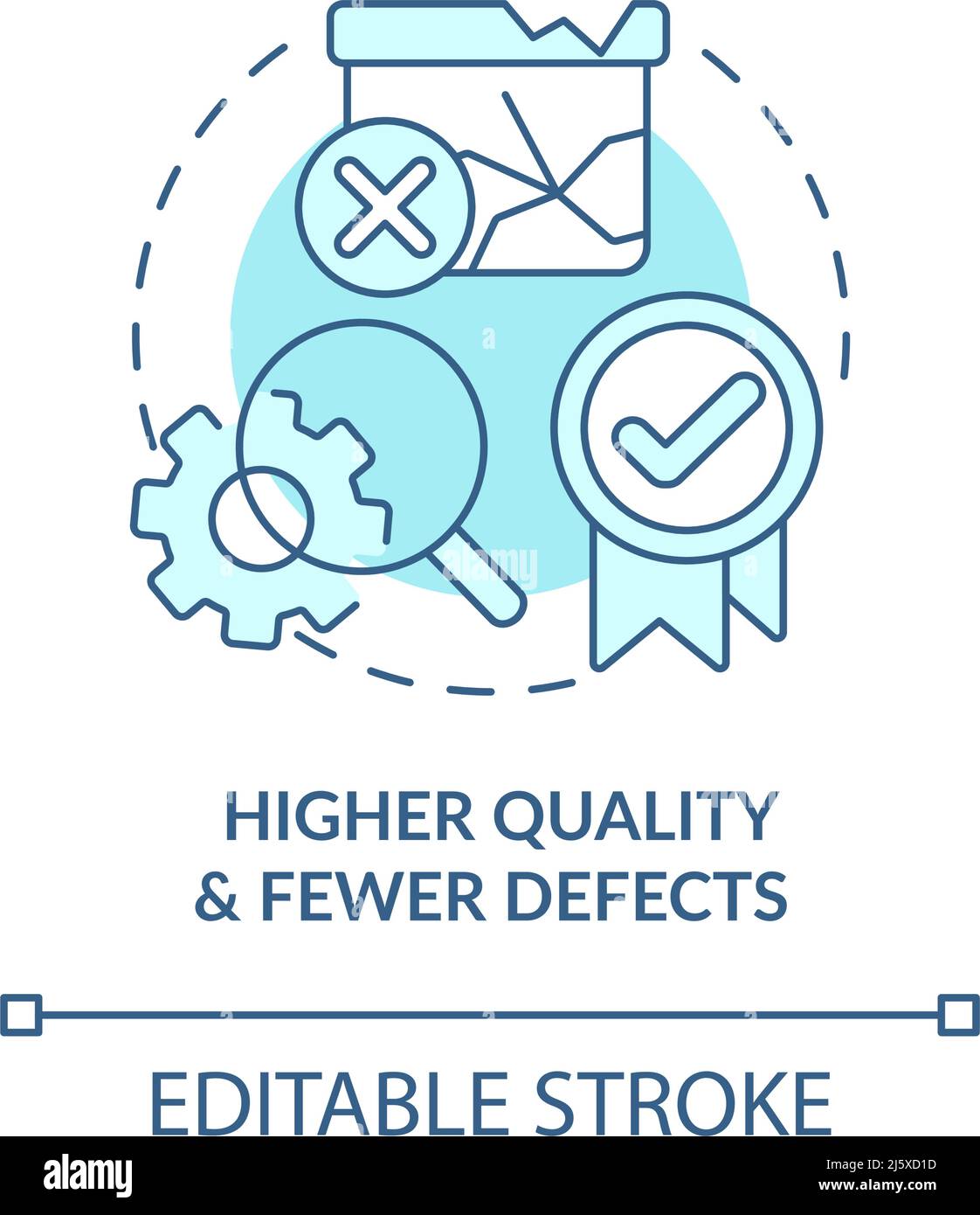 Higher quality and fewer defects turquoise concept icon Stock Vector ...