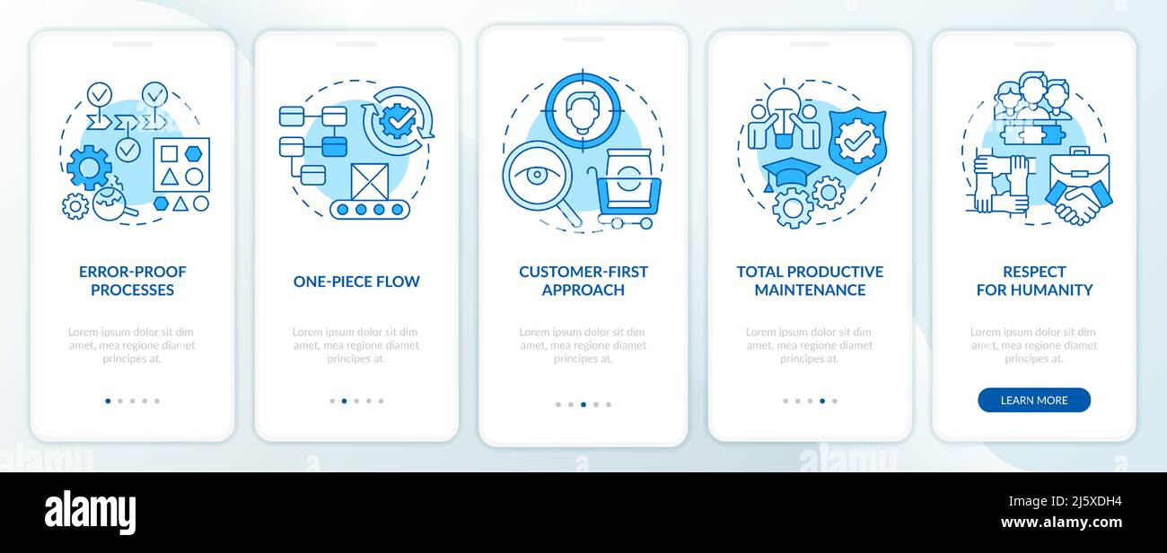 Lean Manufacturing Principles Blue Onboarding Mobile App Screen Stock