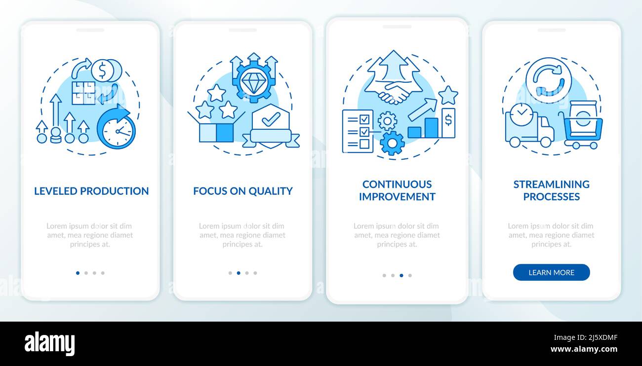Lean production principles blue onboarding mobile app screen Stock ...