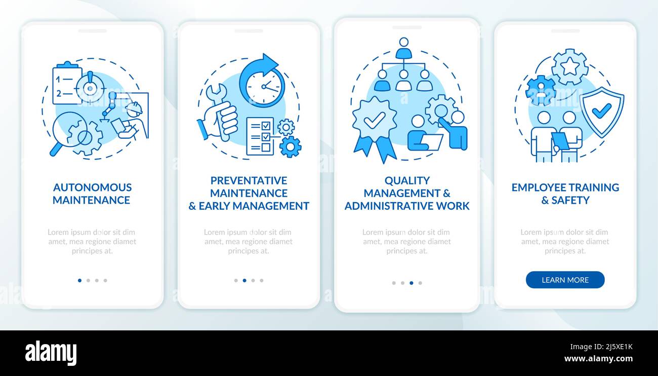 Total productive maintenance blue onboarding mobile app screen Stock ...