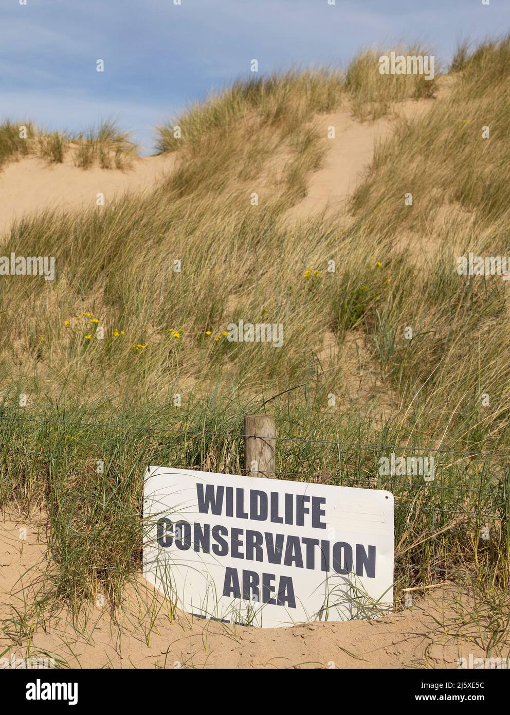 vertical shot of wildlife conservation sign at Talacre sand dunes point ...