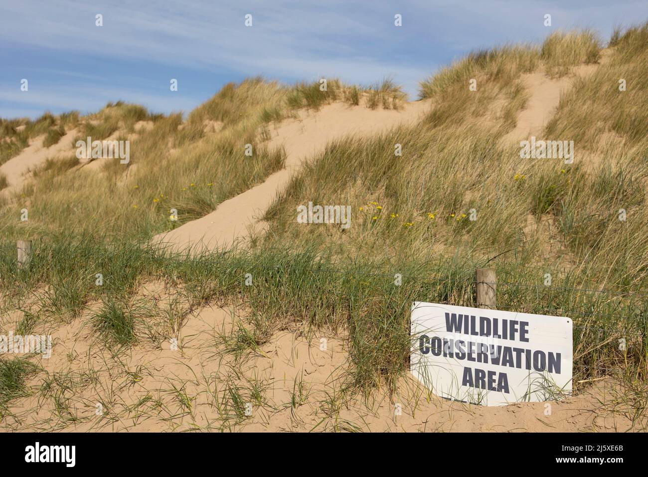 vertical shot of wildlife conservation sign at Talacre sand dunes point ...
