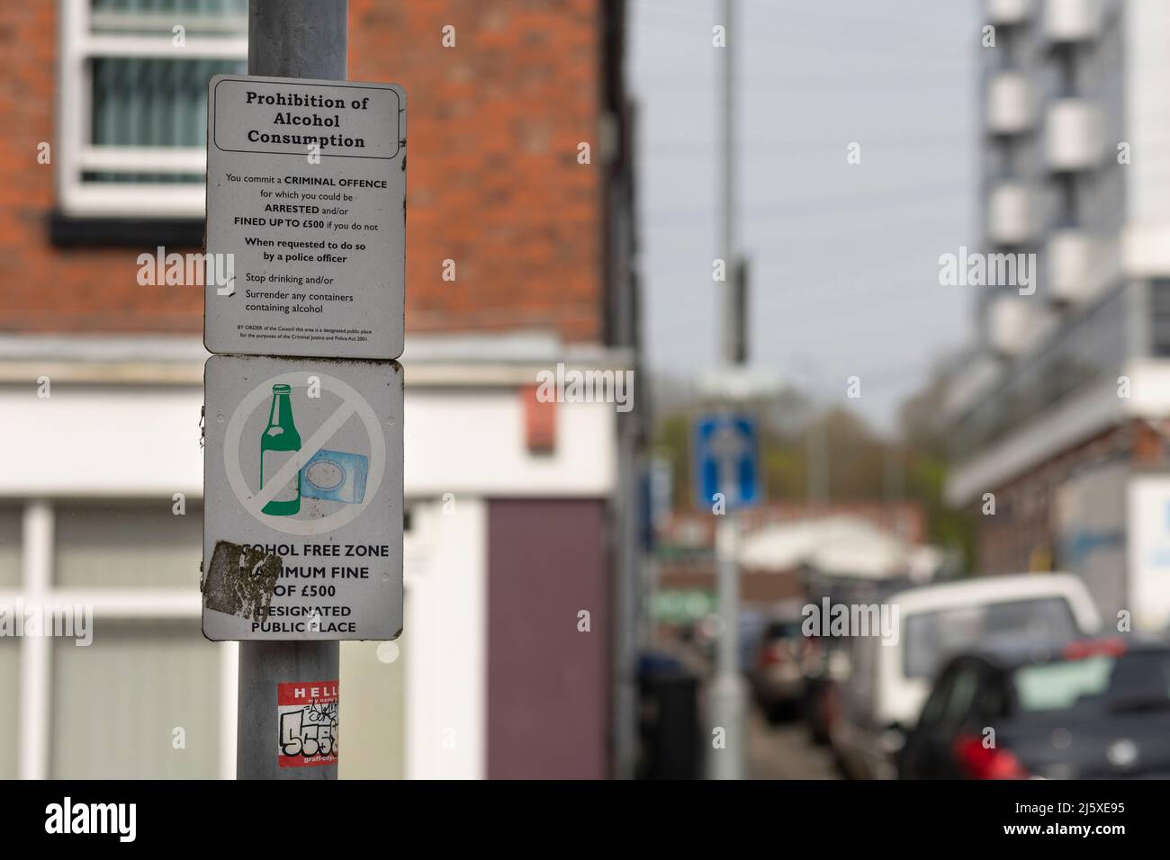 warning sign alcohol free zone in a built up area of Newcastle town ...