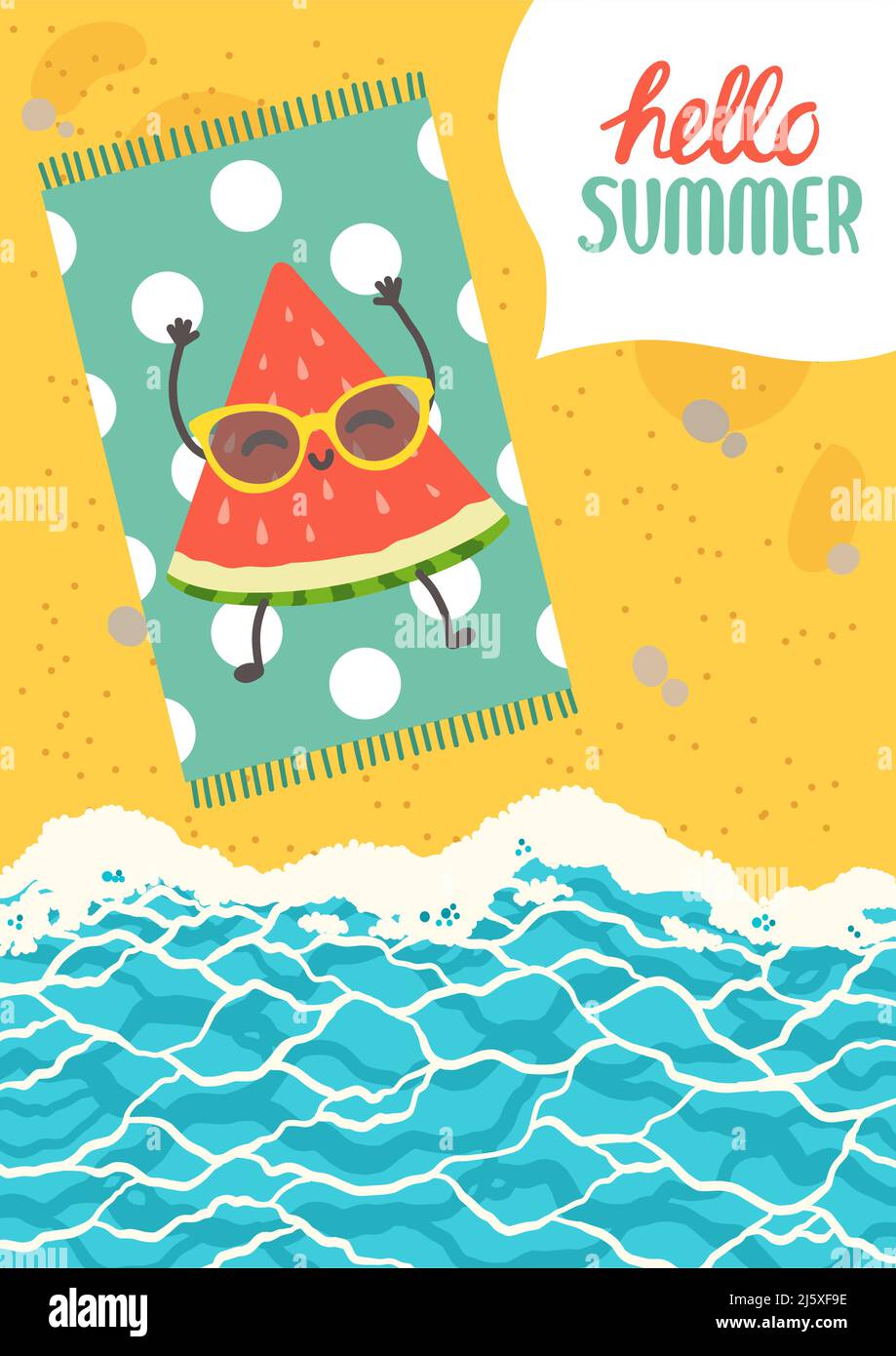 Hello summer colorful postcard, flat design vector Stock Vector Image ...