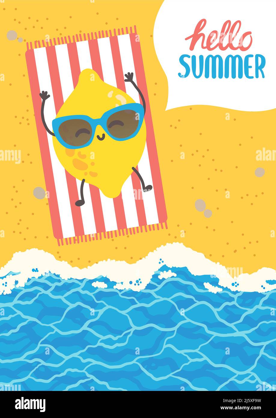 Hello summer colorful postcard, flat design vector Stock Vector Image ...
