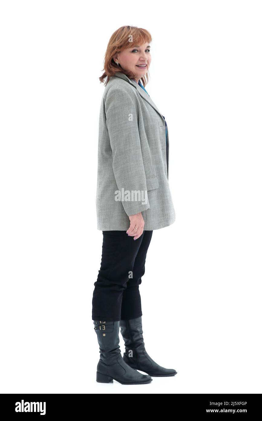 side view. smiling mature woman looking forward Stock Photo - Alamy