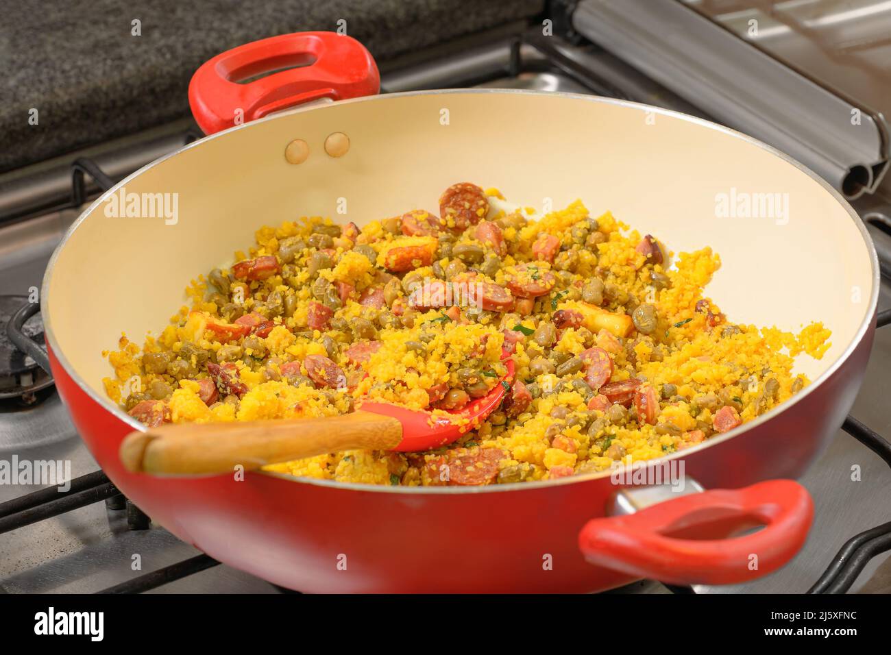 Northeastern Feijao Tropeiro, brazilian dish made with cuscuz, string ...