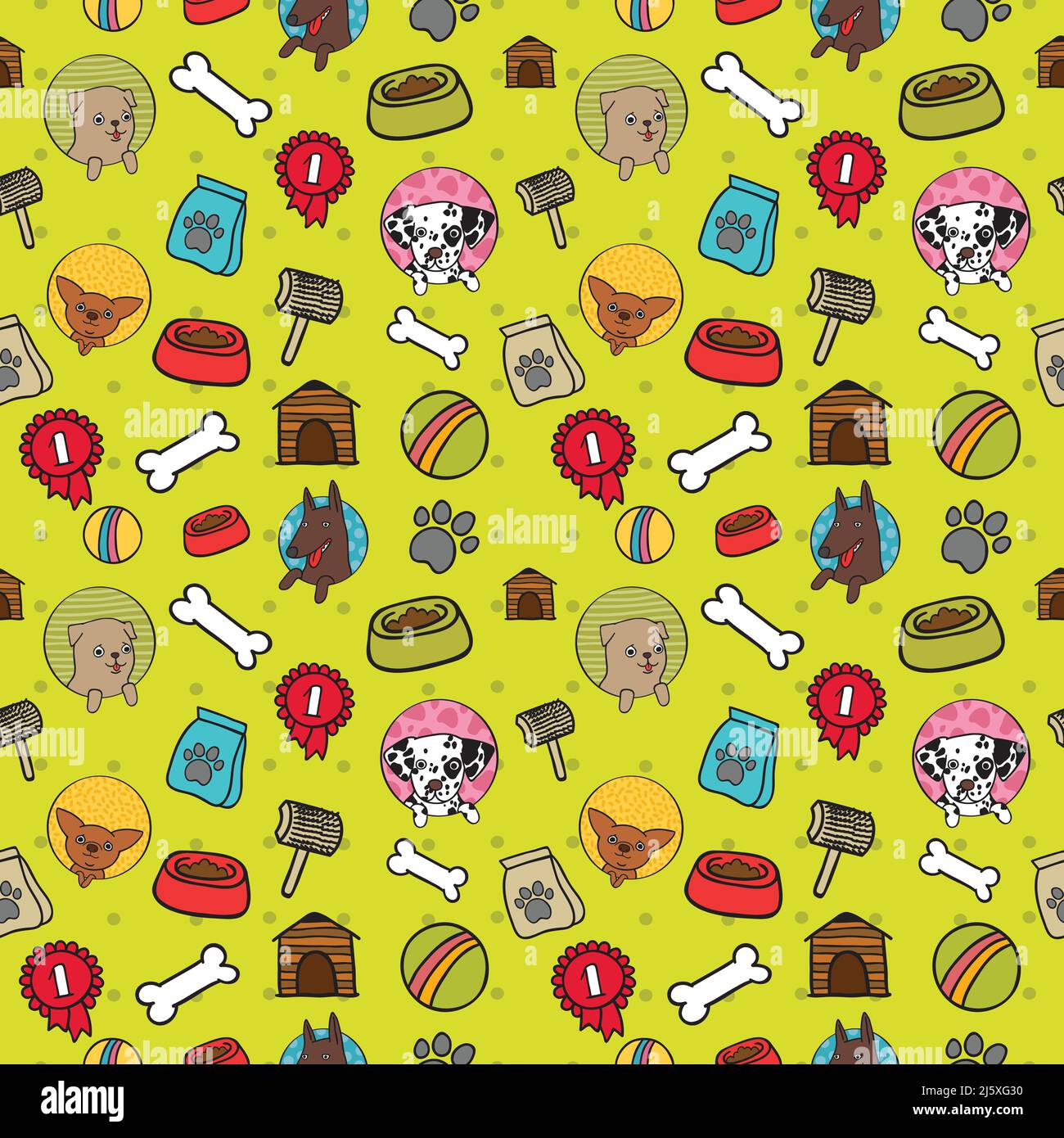 Seamless dogs pattern with bones food and puppies vector illustration ...