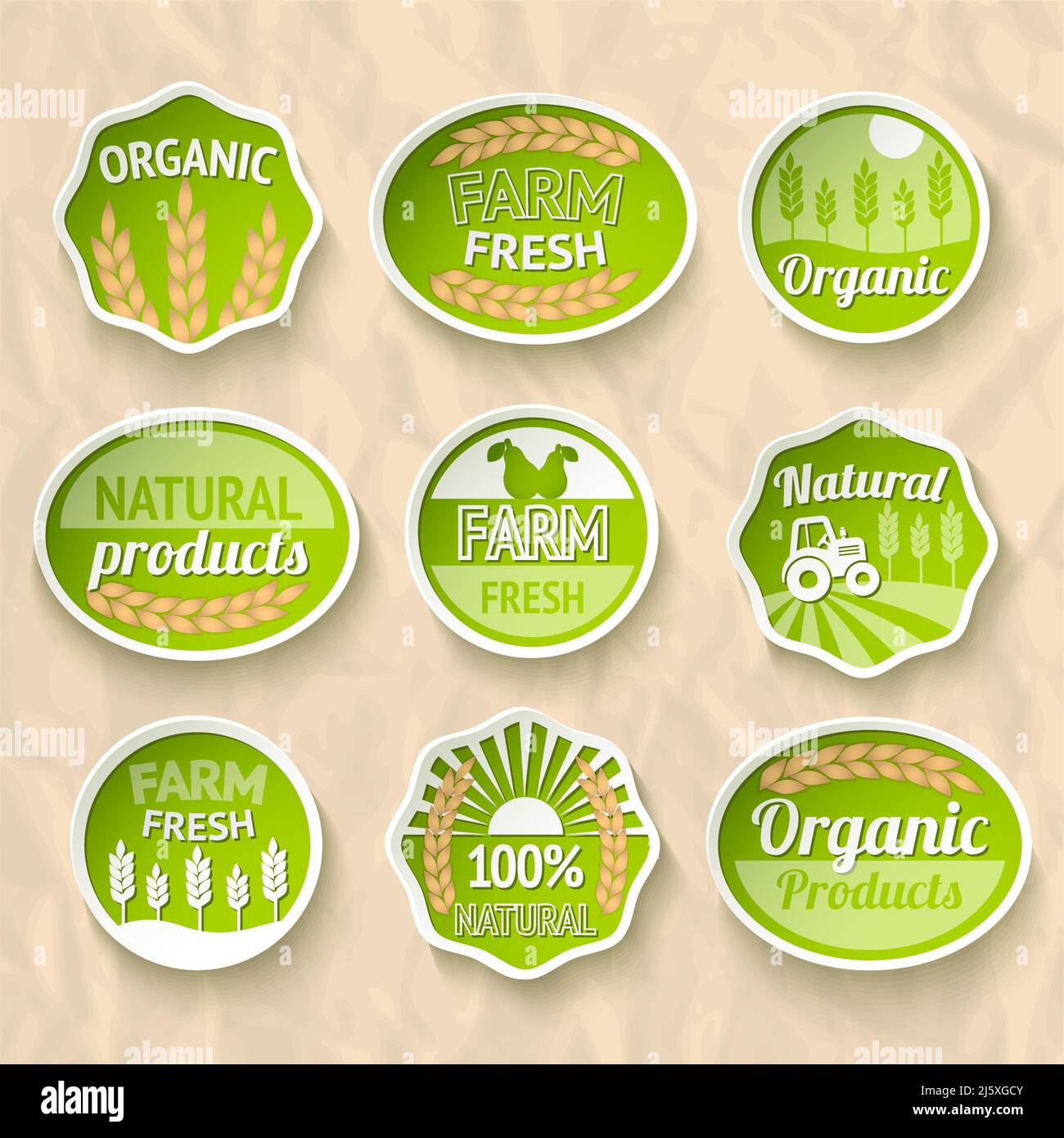 Farming harvesting and agriculture stickers set of natural organic ...