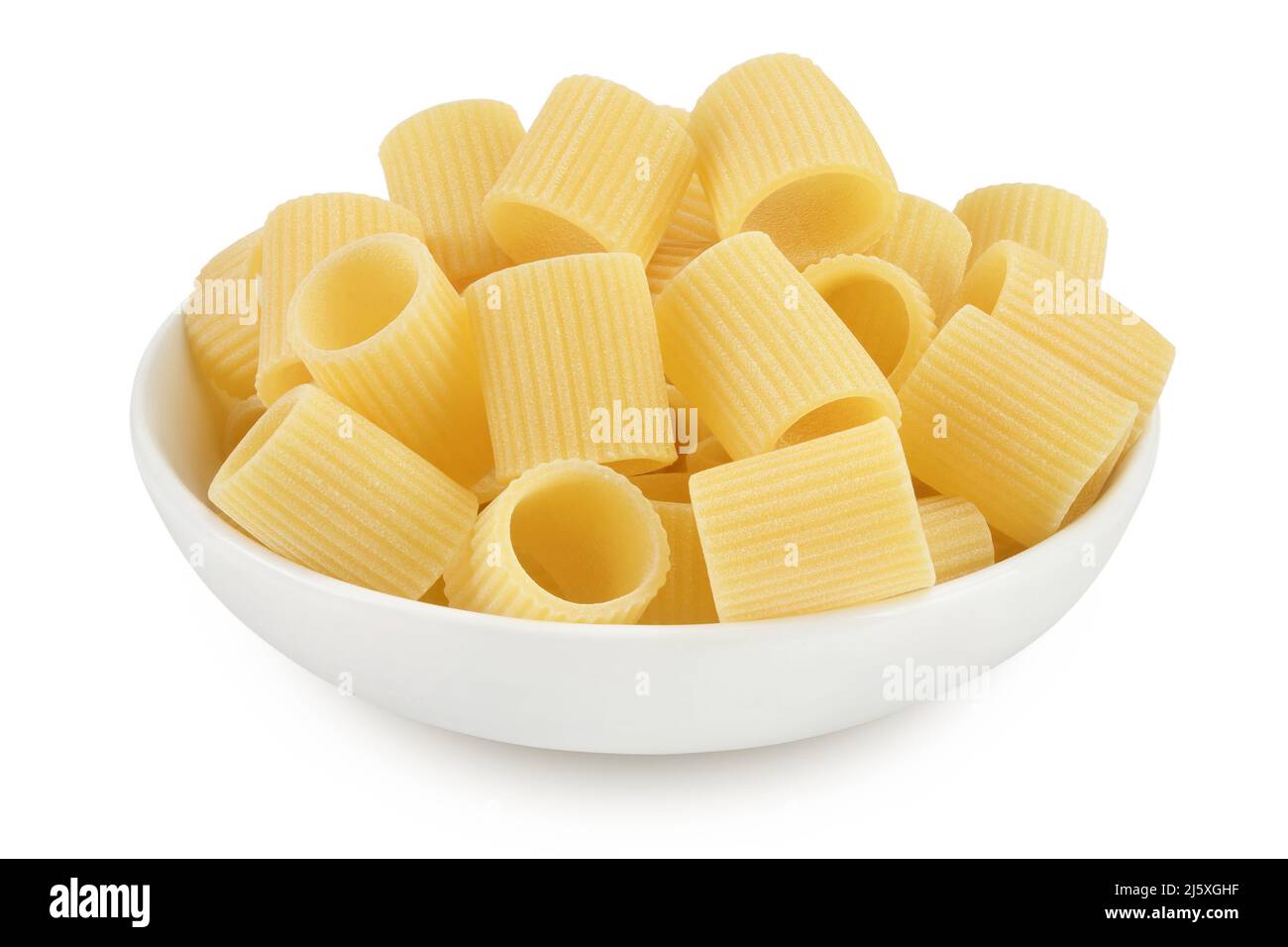 raw italian pasta in ceramic bowl isolated on white background with ...