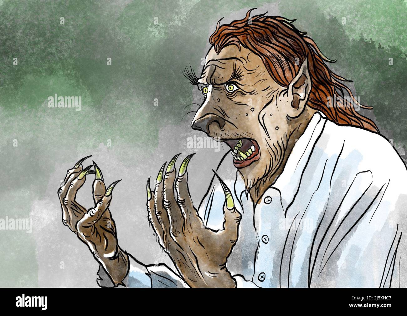 werewolf wolfman transforming illustration Stock Photo - Alamy