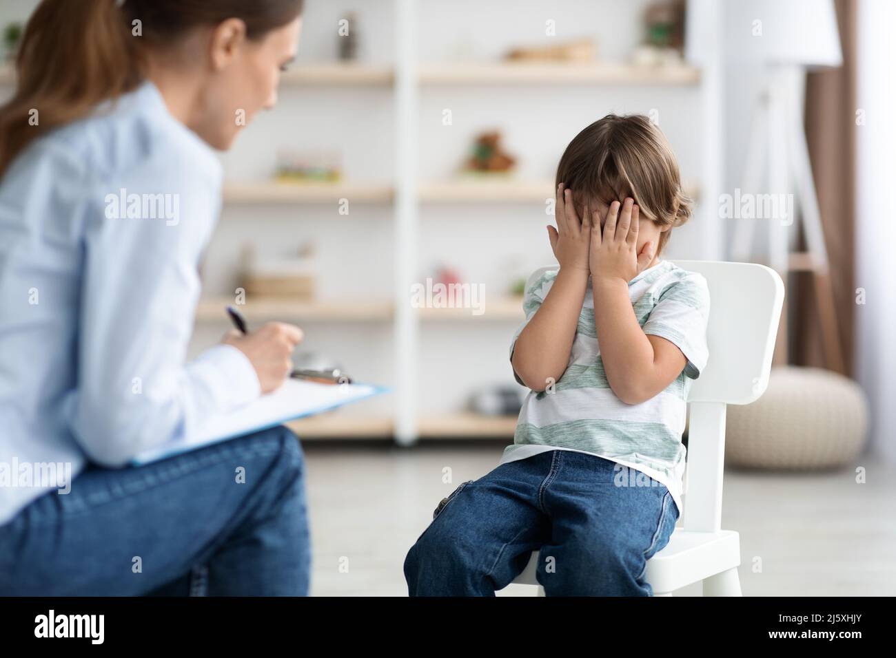 Psychological problems and help for kids. Upset little boy crying ...