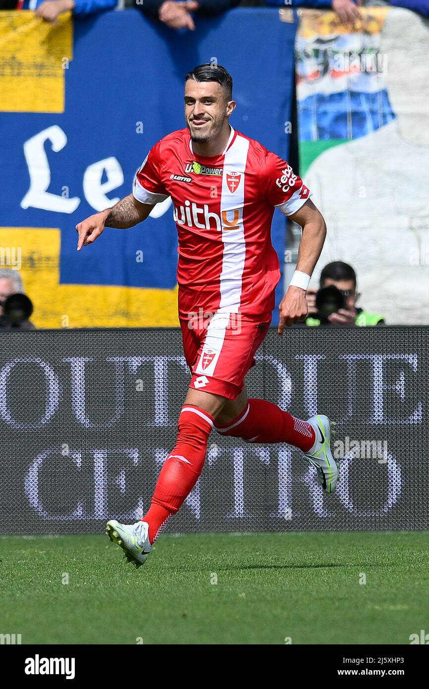 Italy. 25th Apr, 2022. Dany Mota of AC Monza jubilates after scoring ...