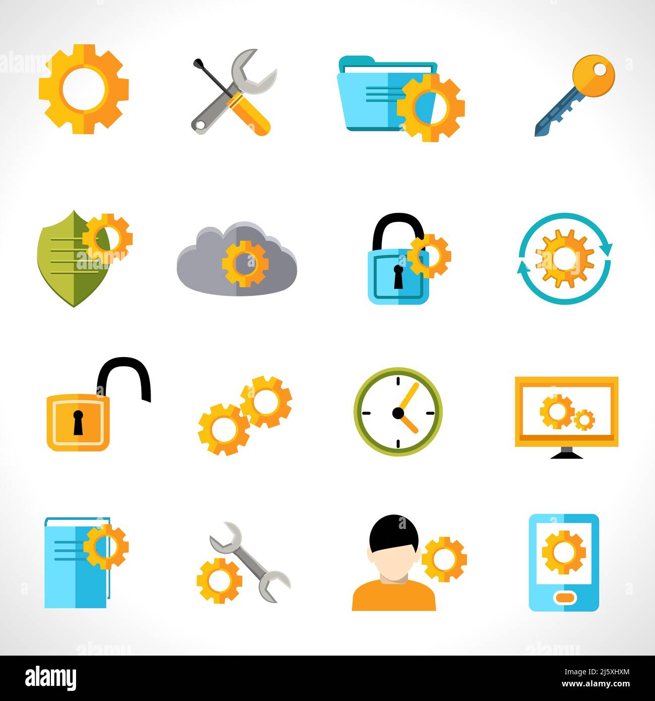 Mobile phone computer account settings flat icons set isolated vector ...
