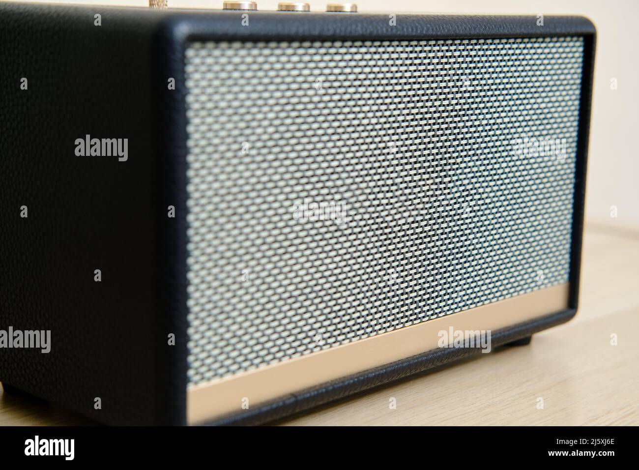 Acoustic music speaker in retro style. Vintage sound column in an old ...